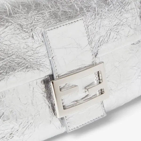 Fendi Baguette® 26424 Crackled Silver Leather Bag